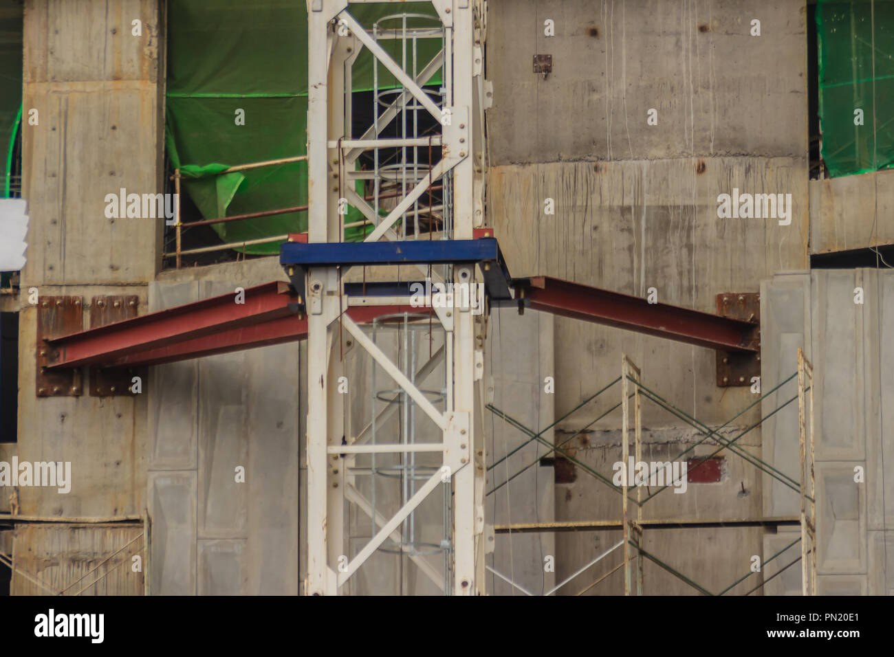 Tower crane support with the lift wall during work for high-rise ...