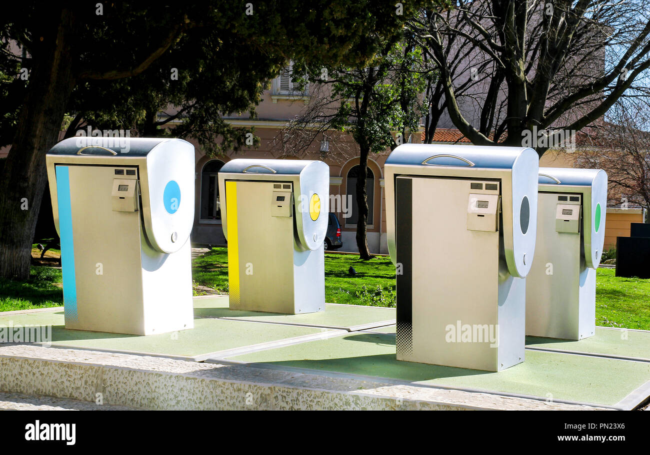 Recycling industry. Modern recycling containers on the city. Refuse ...