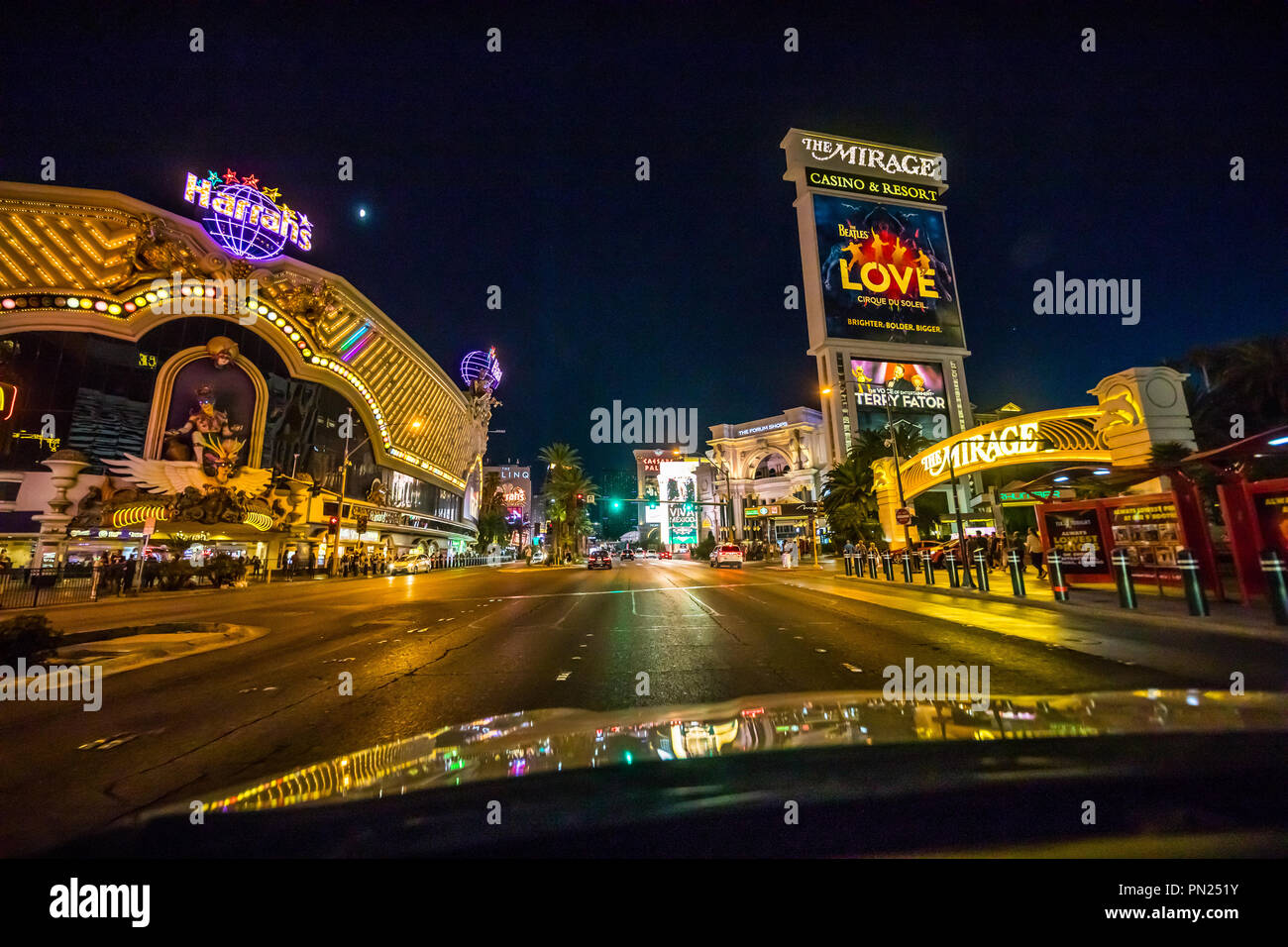 Harrah's and the Mirage Hotels on the Las Vegas Strip Nevada USA ...