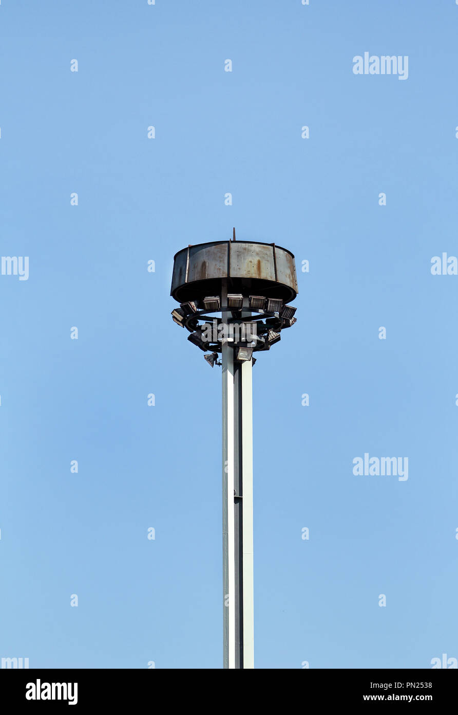 Tower with reflectors at the roundabout on the city road and street ...
