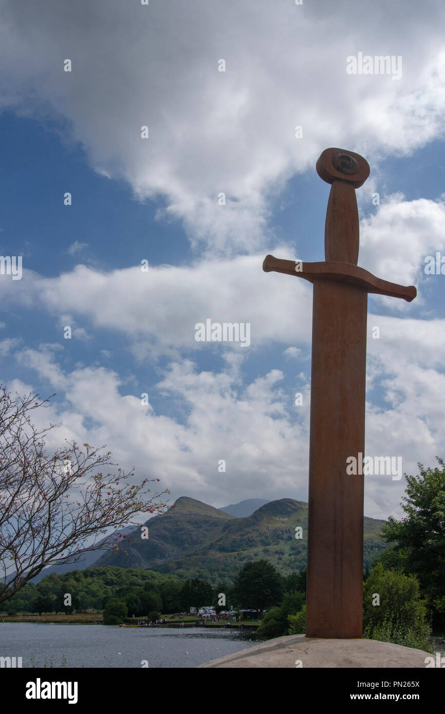 Llafn y Cewri sculpture meaning ‘Blade of the Giants on shores of lake ...