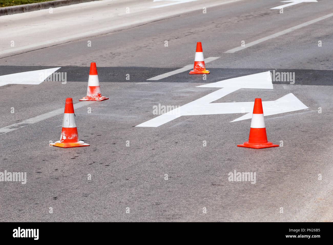 Work on the road. Street signs and road marking. Traffic signs for ...