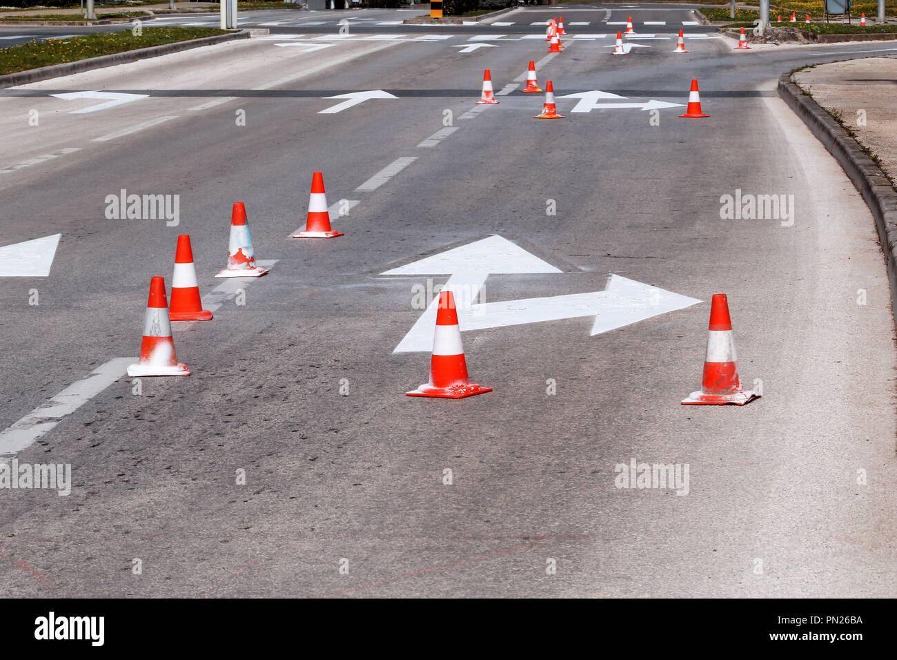 Work on the road. Street signs and road marking. Traffic signs for ...