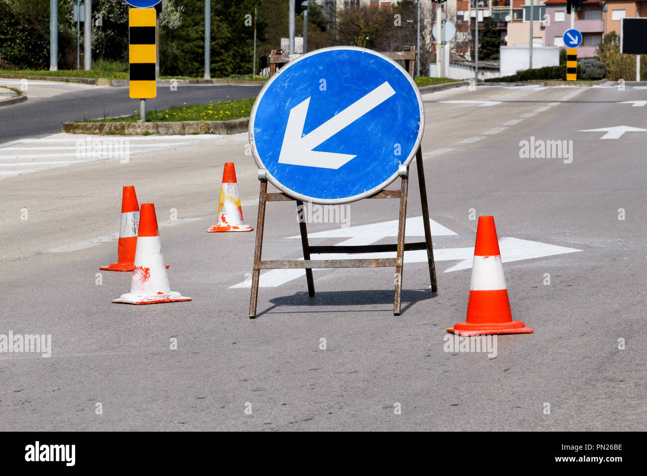 Work on the road. Street signs and road marking. Traffic signs for ...