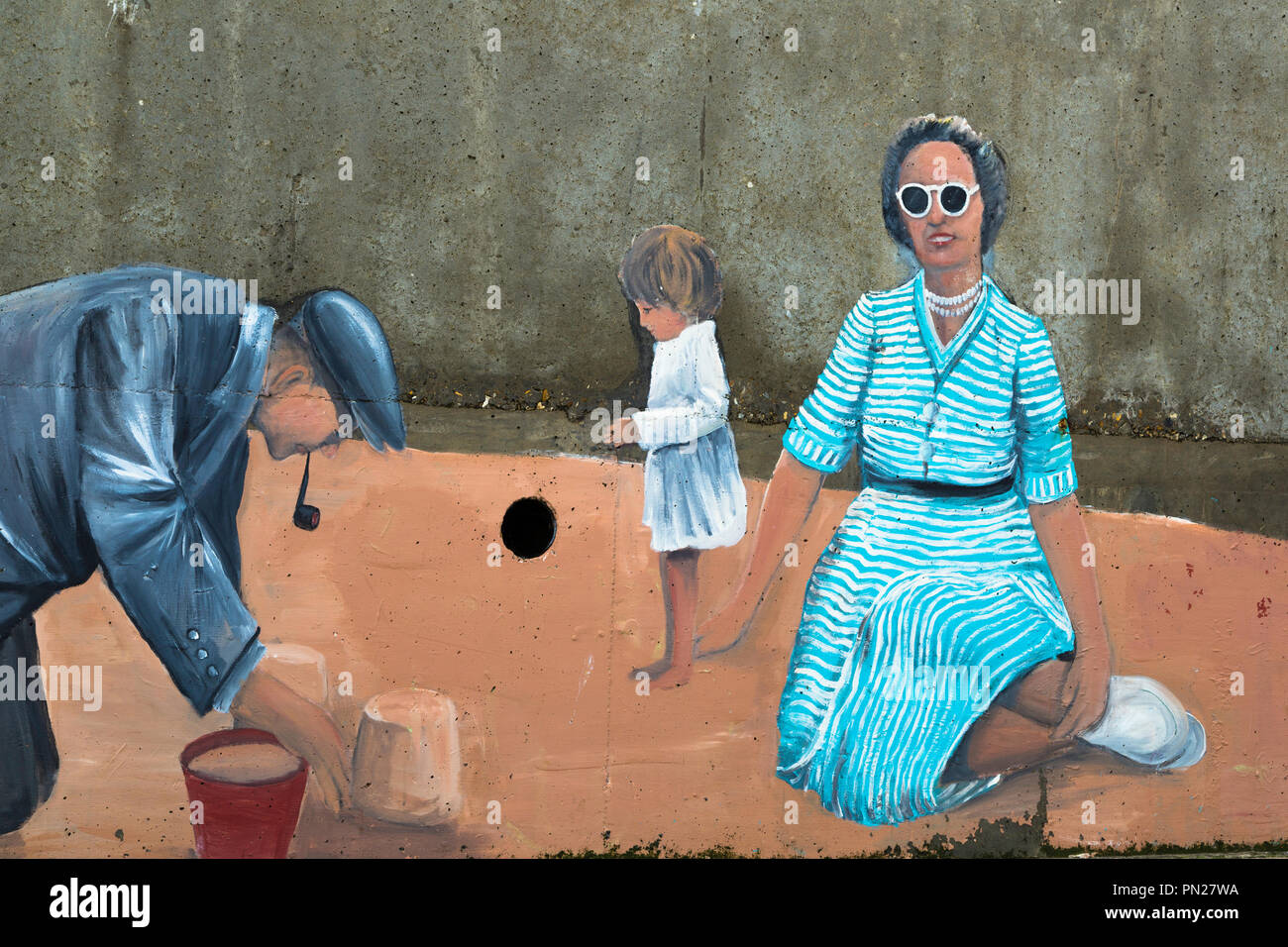Mural on the sea wall at Sheringham Stock Photo - Alamy