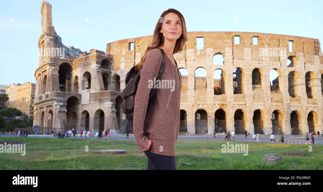 Happy attractive Caucasian woman sightseeing in Rome Stock Photo - Alamy