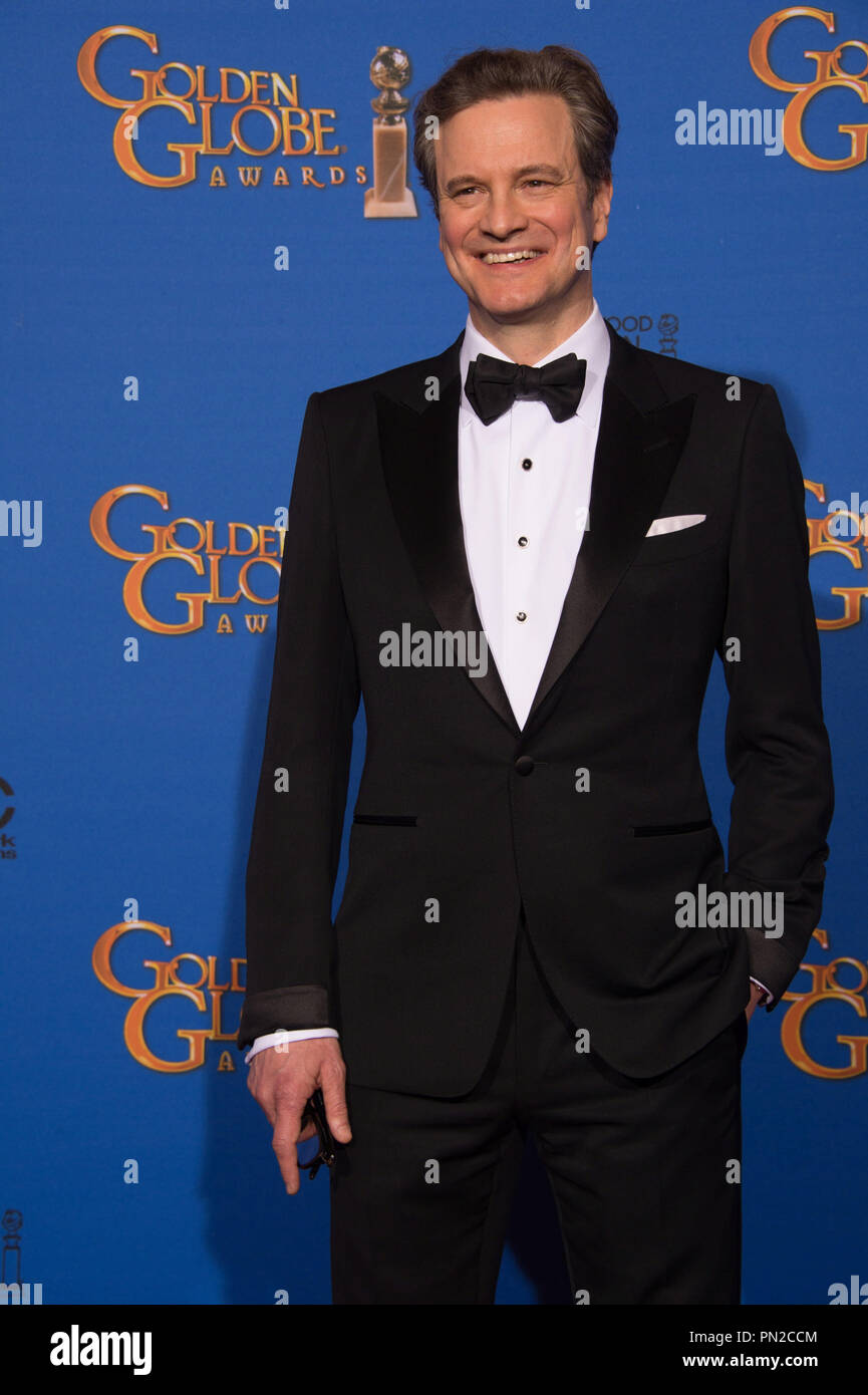 Colin Firth poses backstage in the press room at the 72nd Annual Golden ...
