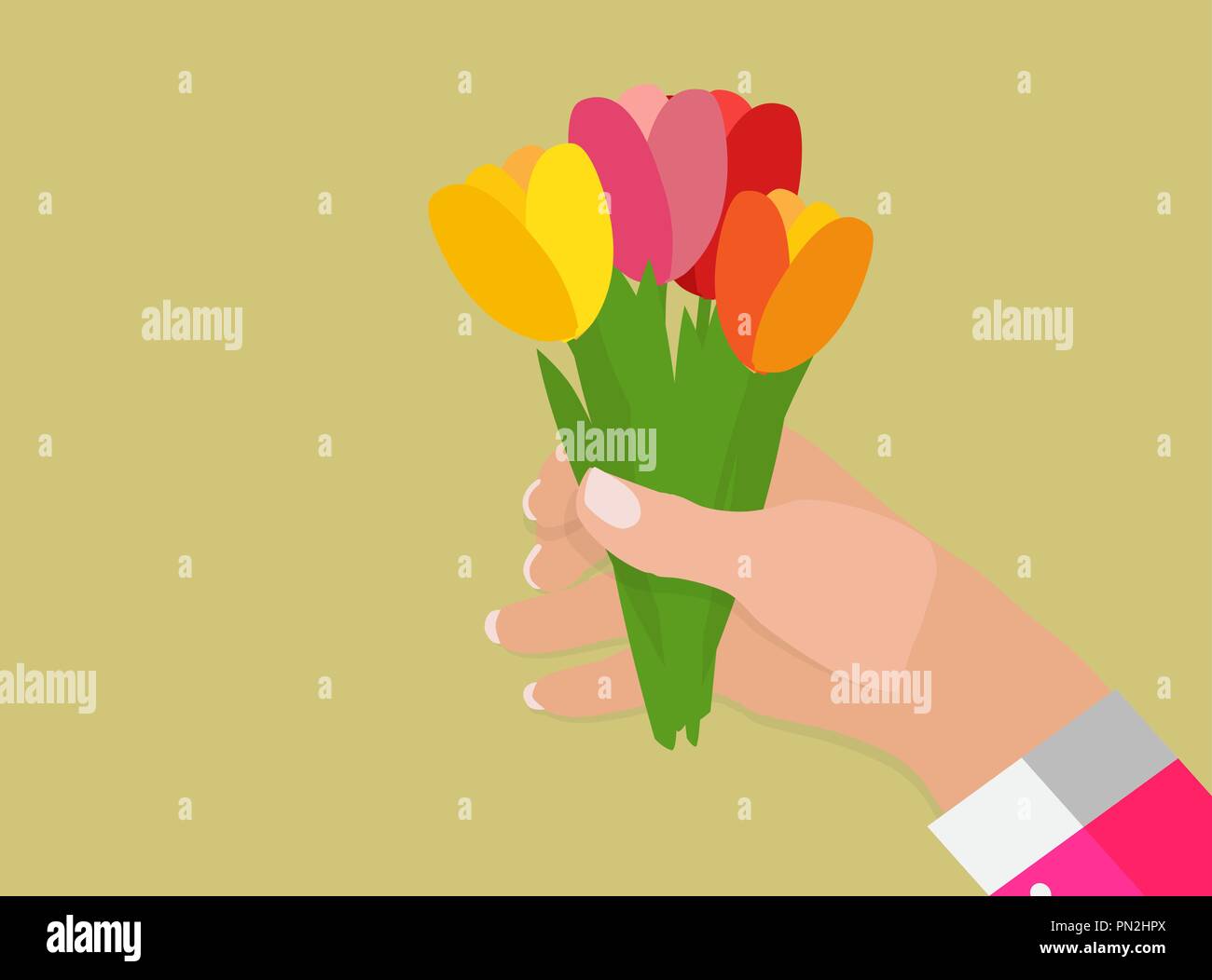 Beautiful tulips in hand Stock Vector Images - Alamy