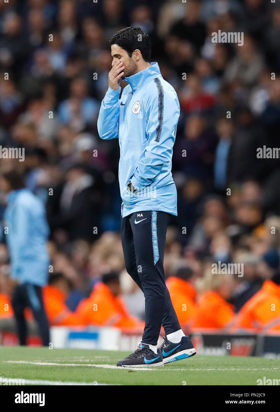 Manchester City assistant manager Mikel Arteta appears dejected during ...