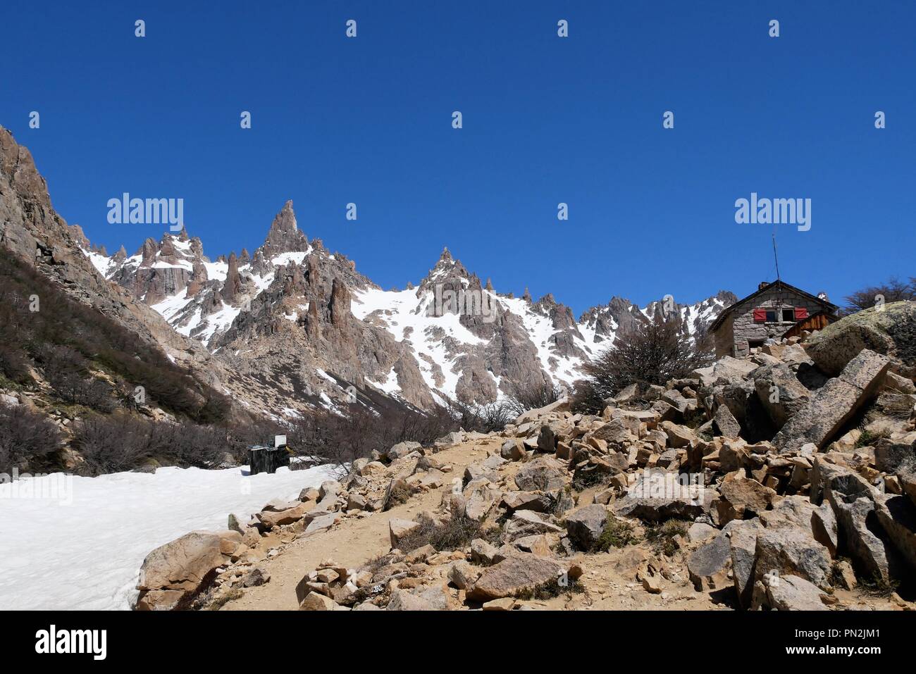 Refugio Frey at laguna Tonchek with Cerro Catedral. Refuge Frey at ...