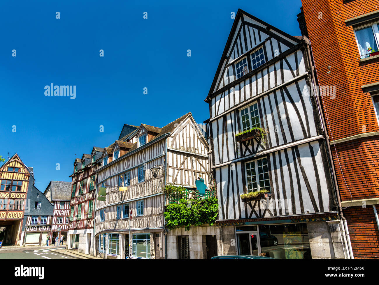 Traditional half-timbered houses in the old town of Rouen, France Stock ...
