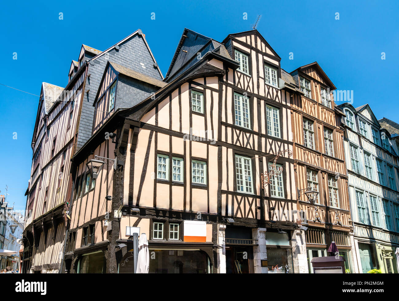 Traditional half-timbered houses in the old town of Rouen, France Stock ...