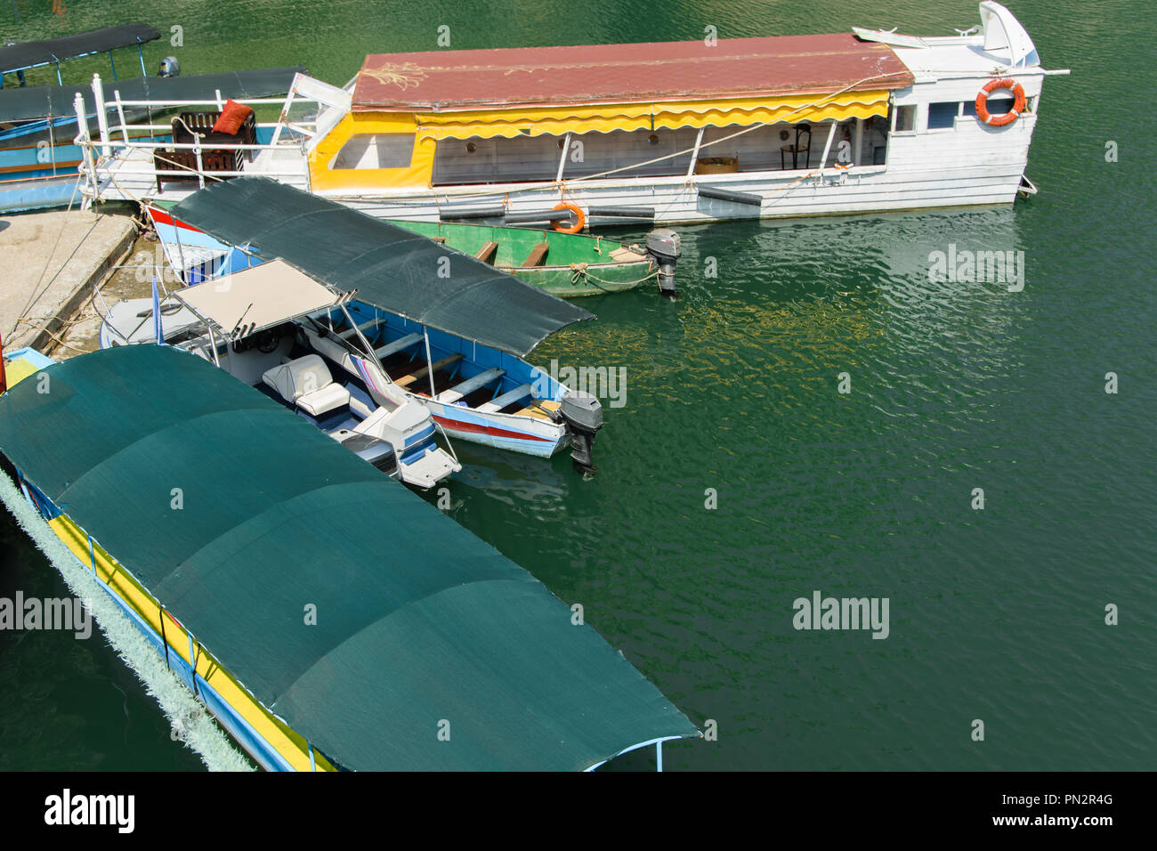 Aerial view of different passenger ferry and boats, tourism ...