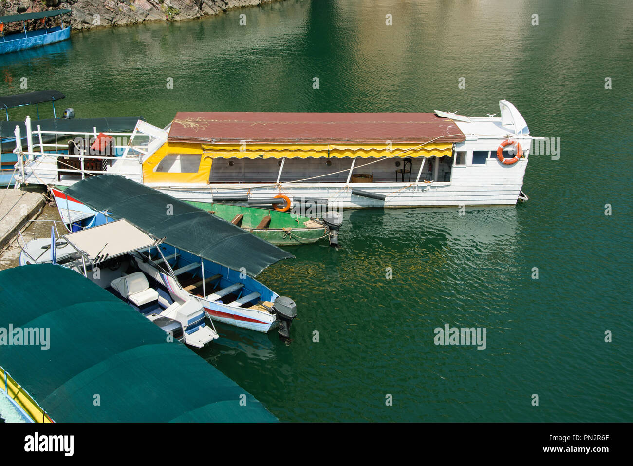 Aerial view of different passenger ferry and boats, tourism ...