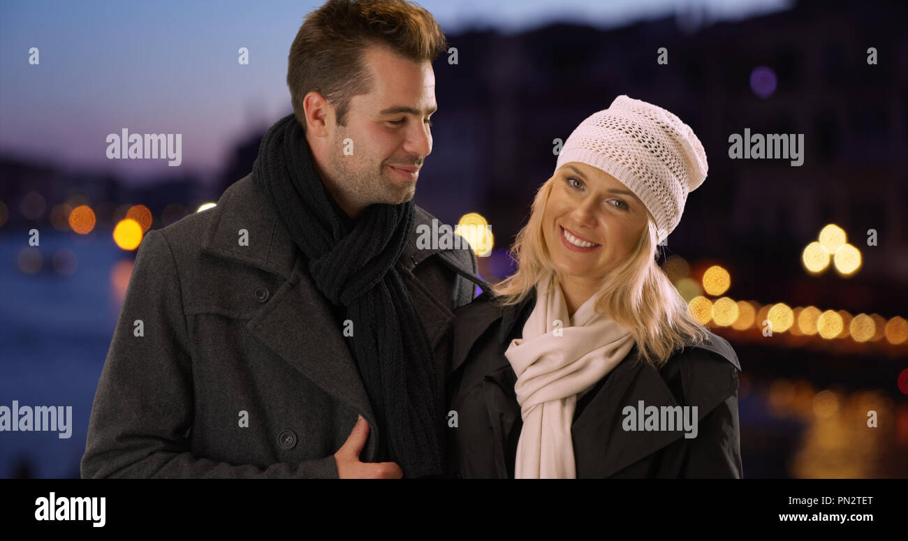 Happy and attractive couple in Venice Italy pose for a portrait Stock ...