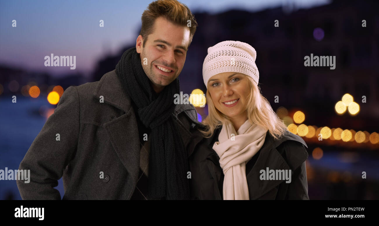 Happy and attractive couple in Venice Italy pose for a portrait Stock ...