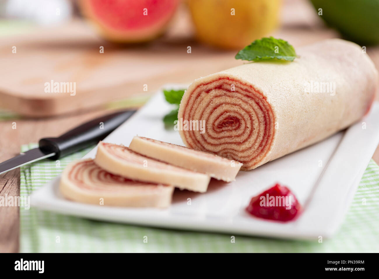 Bolo de rolo (swiss roll, roll cake) typical Brazilian dessert, from ...