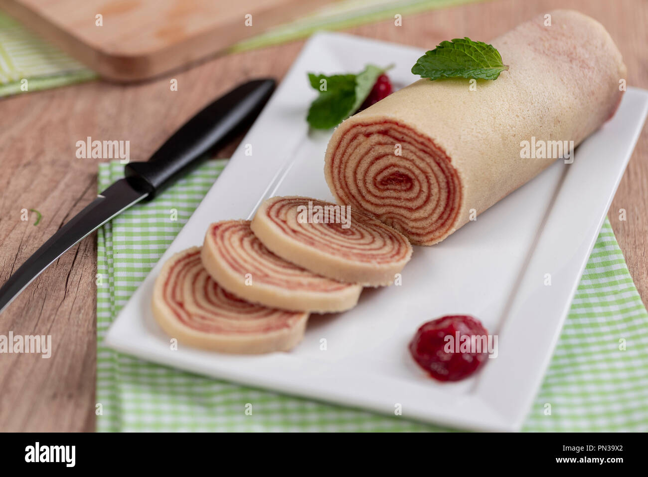 Bolo de rolo (swiss roll, roll cake) typical Brazilian dessert, from ...