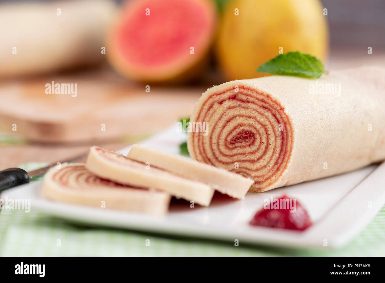 Bolo de rolo (swiss roll, roll cake) typical Brazilian dessert, from ...