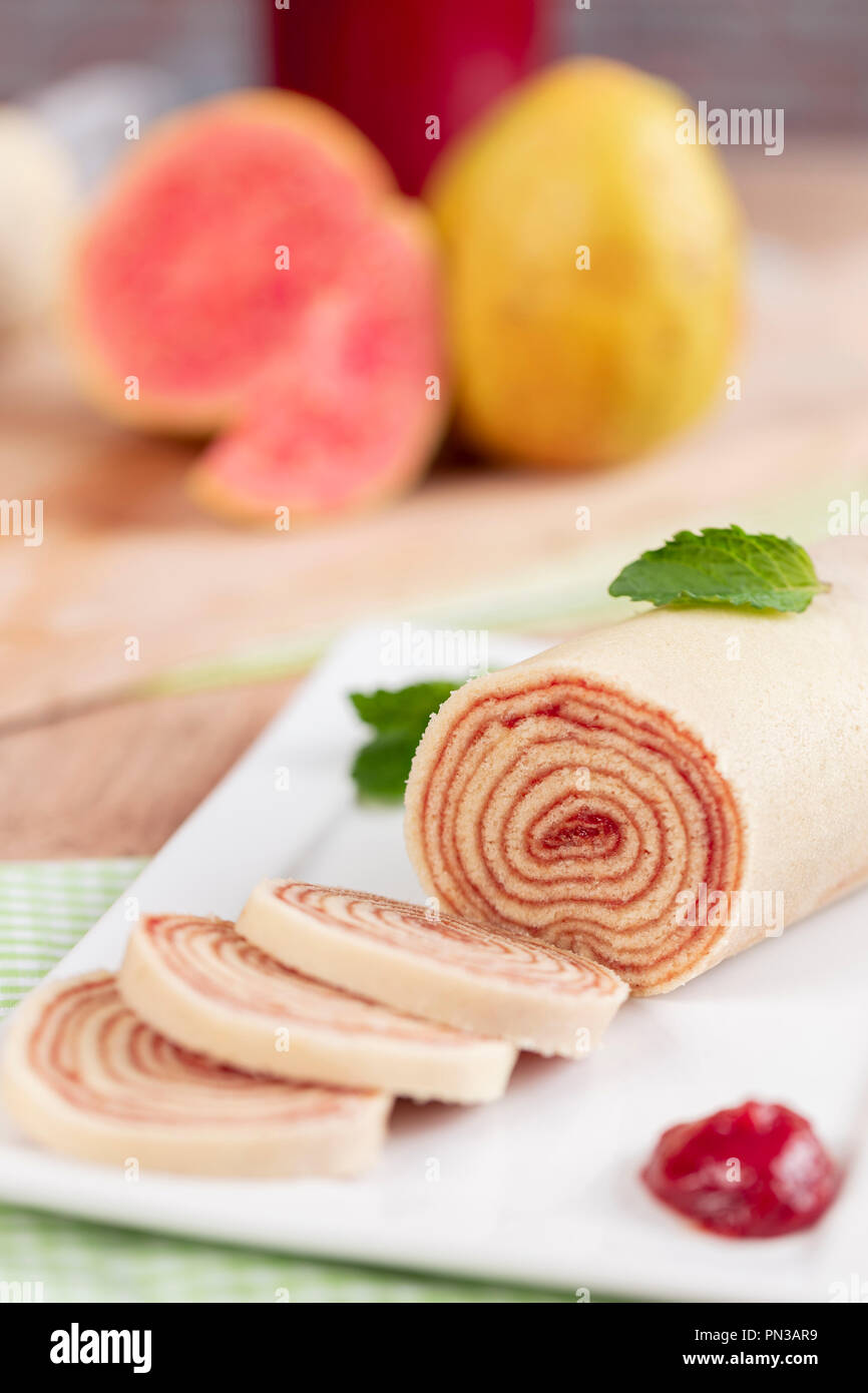 Bolo de rolo (swiss roll, roll cake) typical Brazilian dessert, from ...