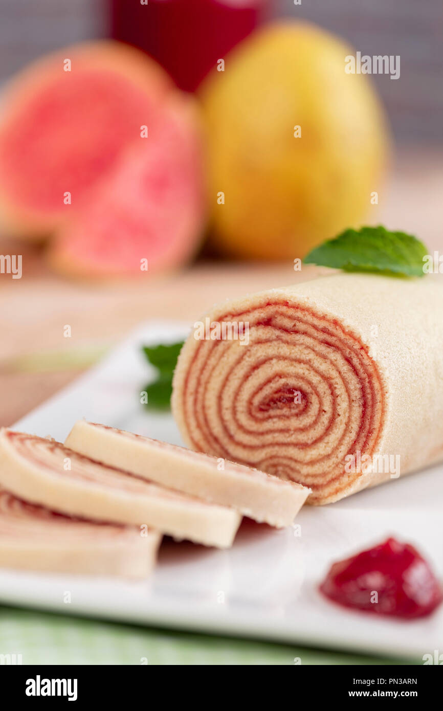 Bolo de rolo (swiss roll, roll cake) typical Brazilian dessert, from ...