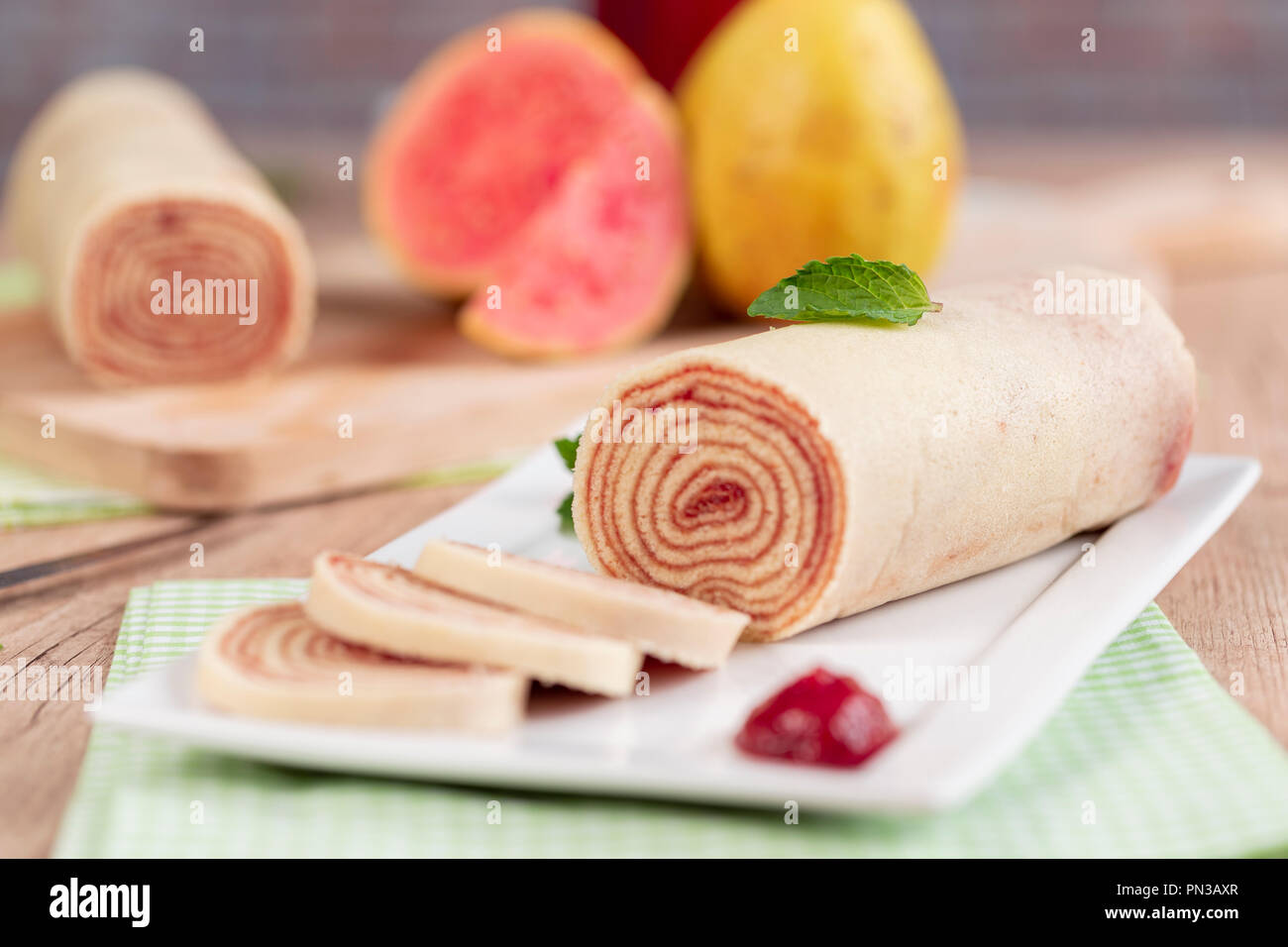 Bolo de rolo (swiss roll, roll cake) typical Brazilian dessert, from ...