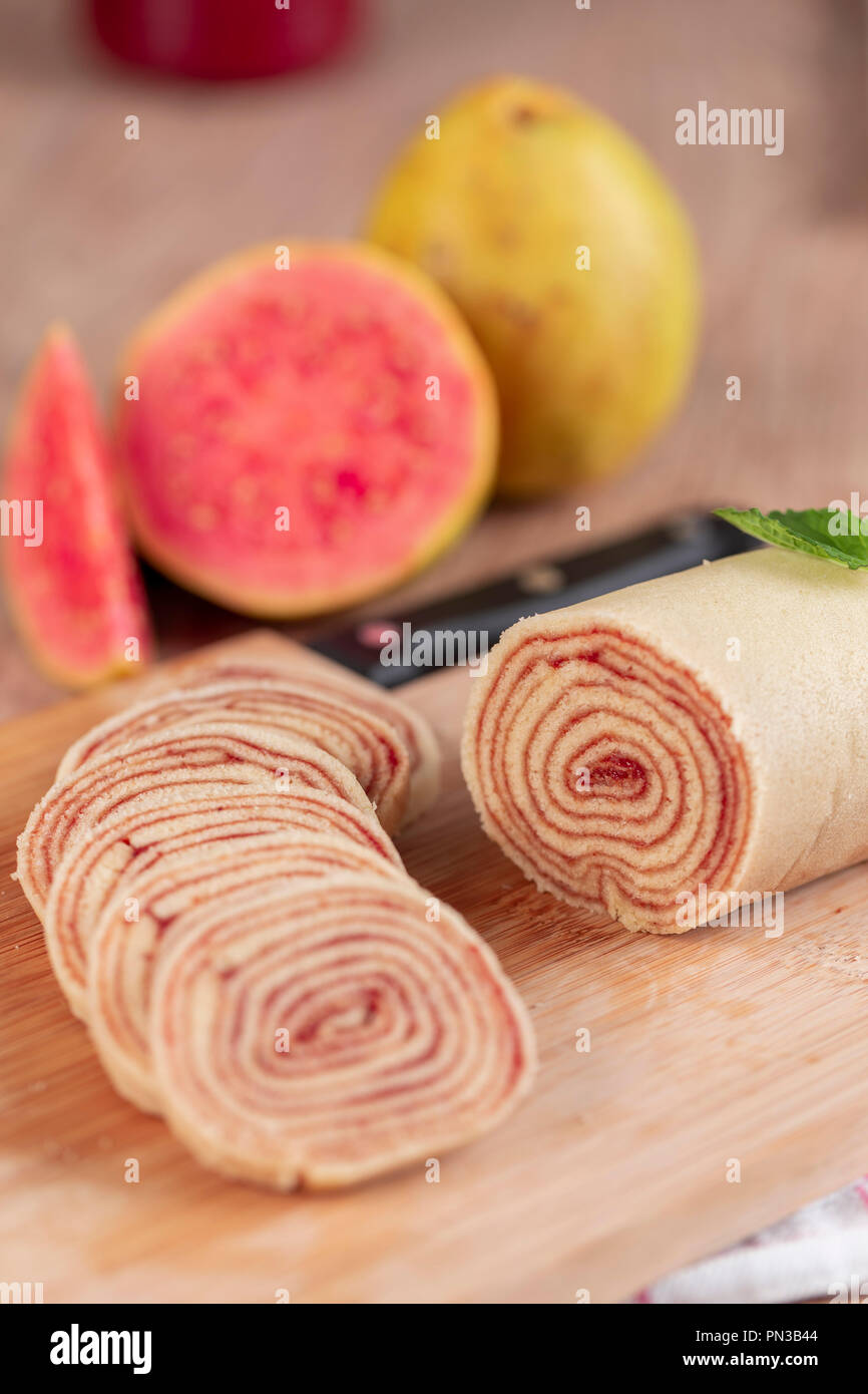 Bolo de rolo (swiss roll, roll cake) typical Brazilian dessert, from ...