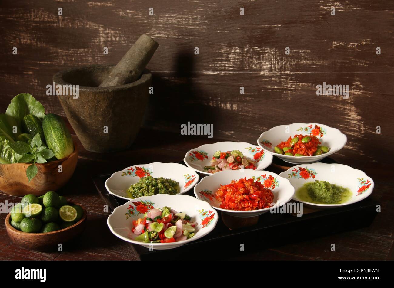 Aneka Sambal Nusantara. Traditional spicy condiments from several ...