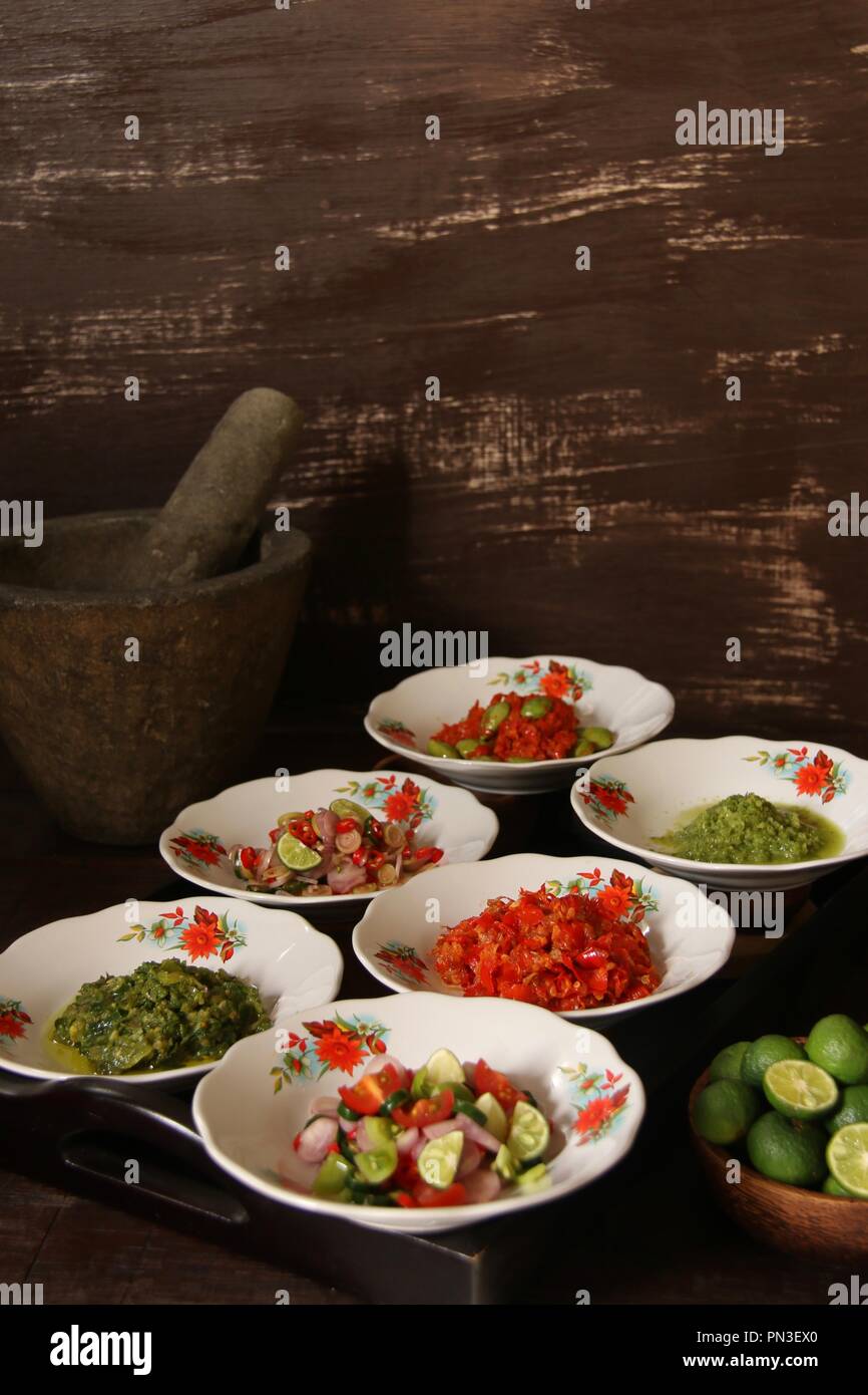 Aneka Sambal Nusantara. Traditional spicy condiments from several ...