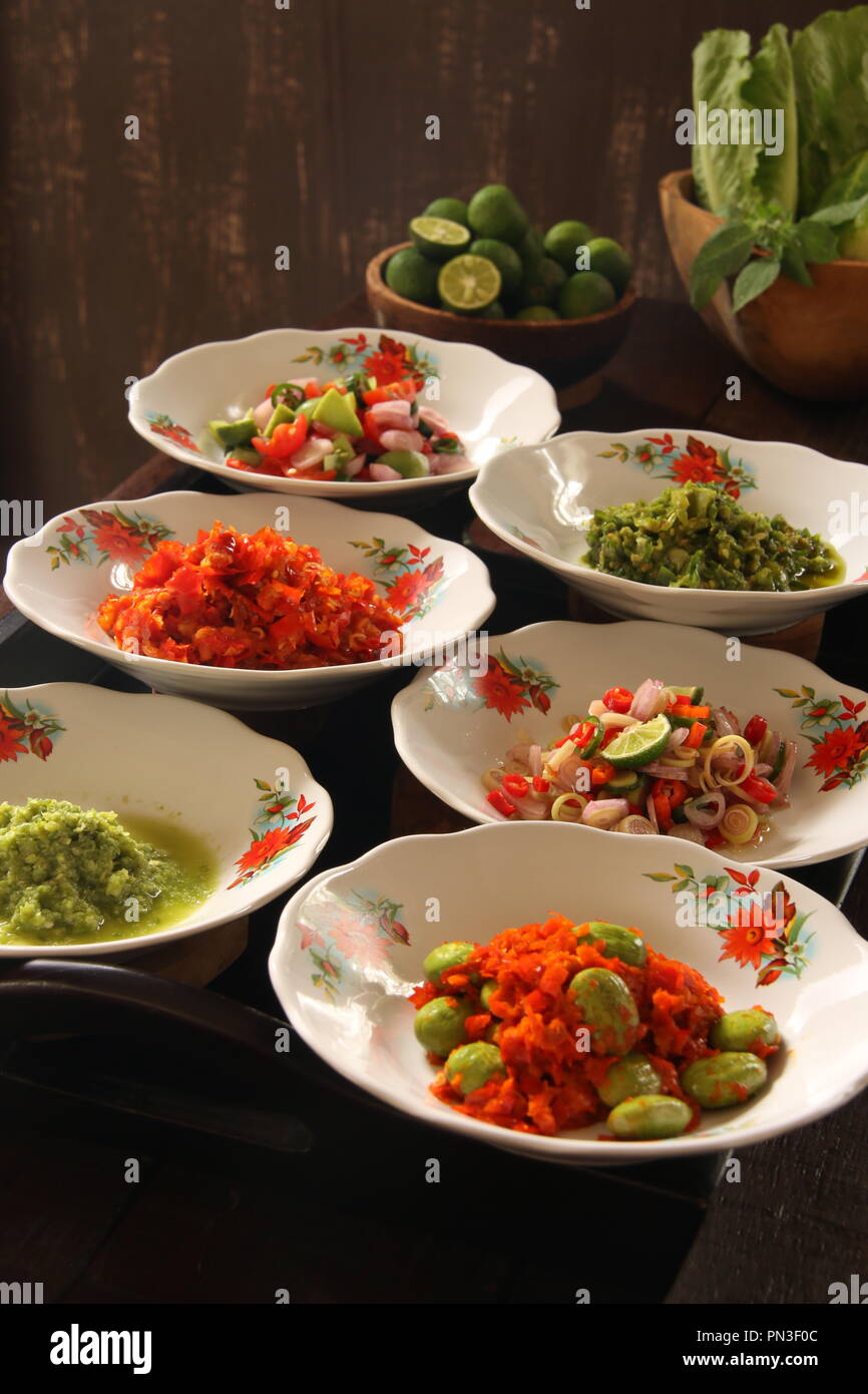 Aneka Sambal Nusantara. Traditional spicy condiments from several ...