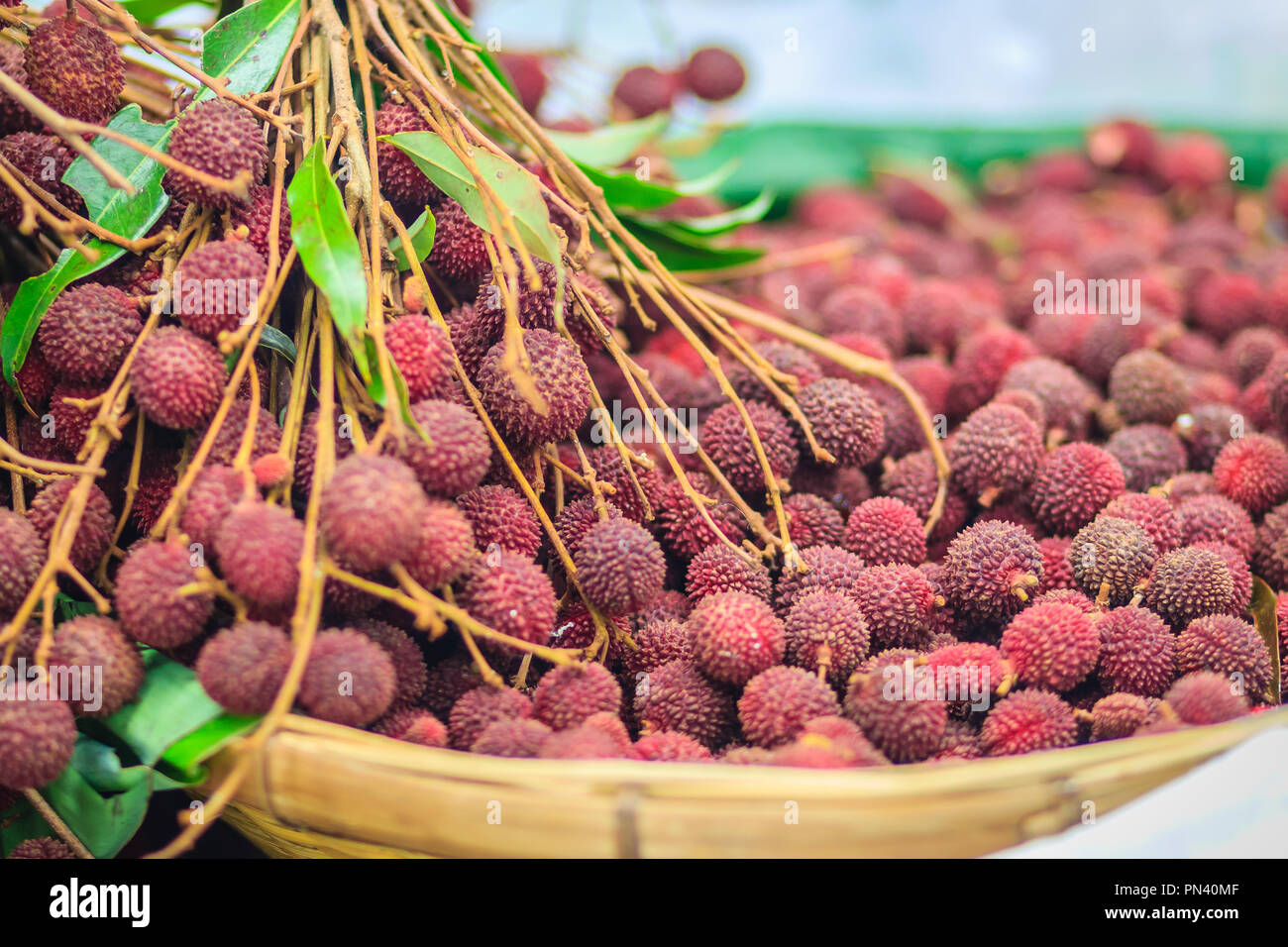 Fresh lychee fruit for sale at the fresh market. Lychee also variously ...