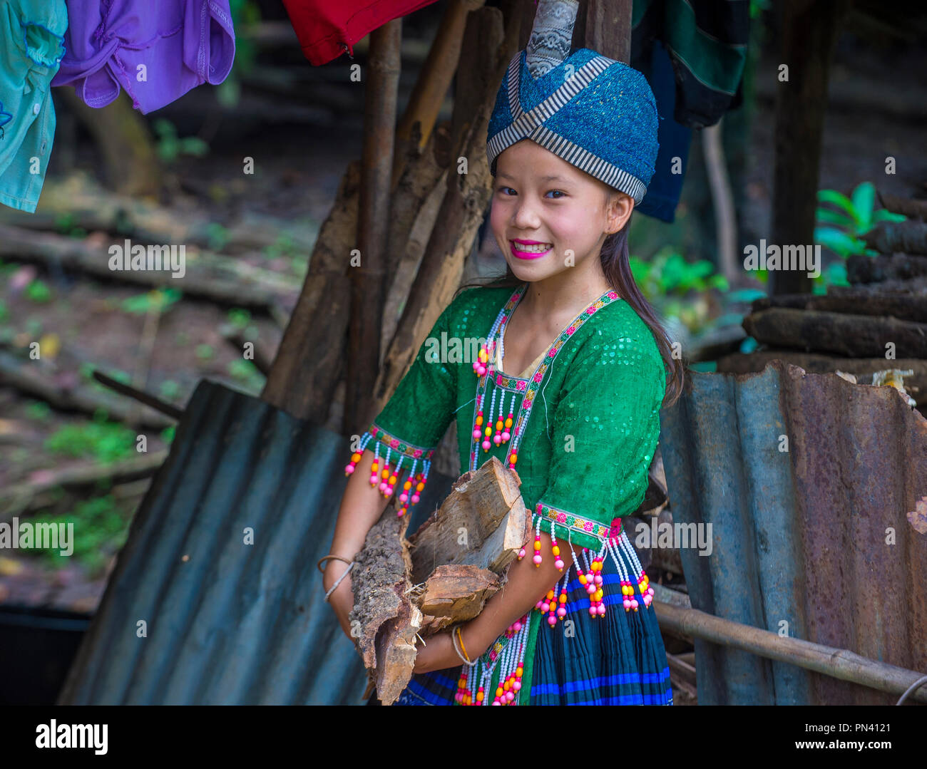 Girl from the Hmong Minority in Bam Na Ouan village Laos Stock Photo ...