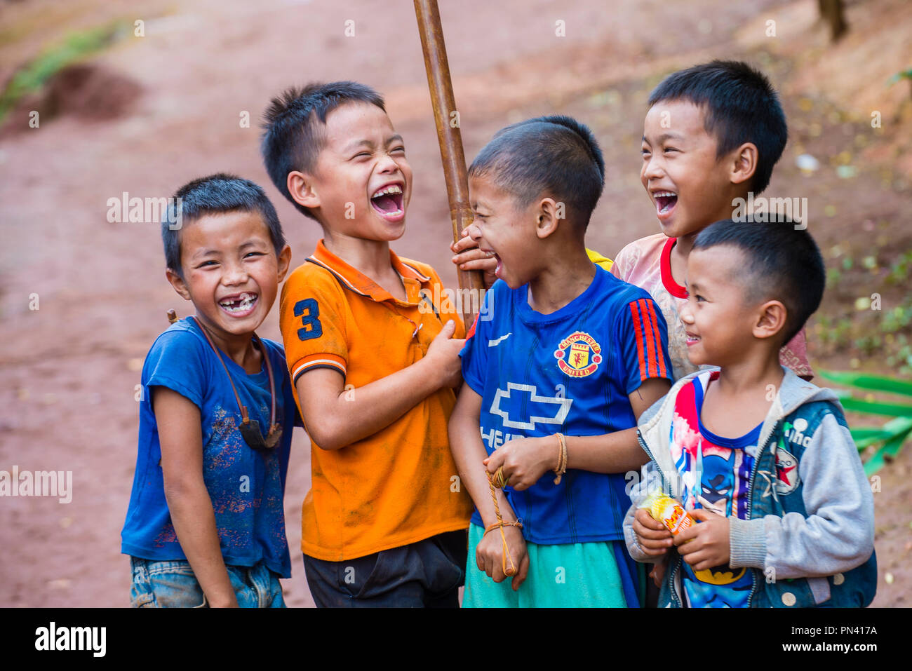 Laotian children from the village Bam Phoansa At , Laos Stock Photo - Alamy