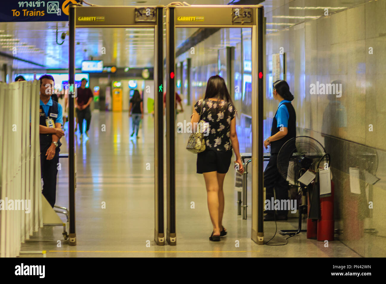 Bangkok, Thailand - April 23, 2017: Passenger is walking pass through ...