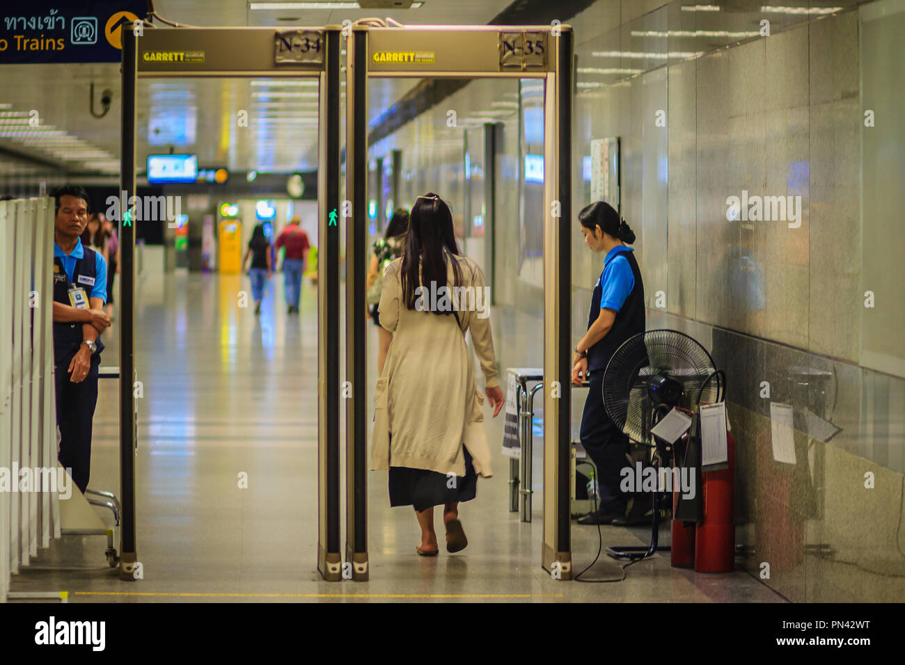Bangkok, Thailand - April 23, 2017: Passenger is walking pass through ...