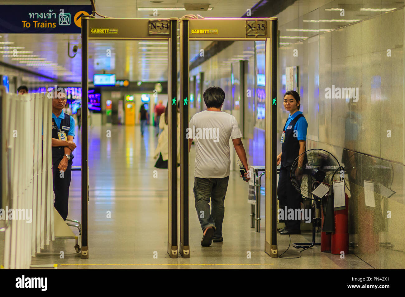 Bangkok, Thailand - April 23, 2017: Passenger is walking pass through ...