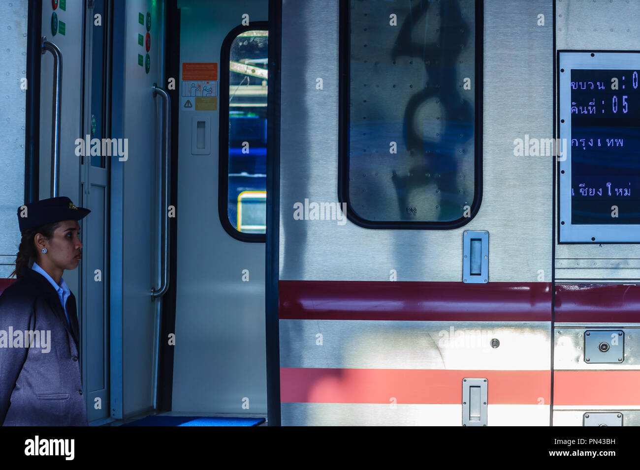 Bangkok, Thailand - April 23, 2017: Uniformed train hostess is ...