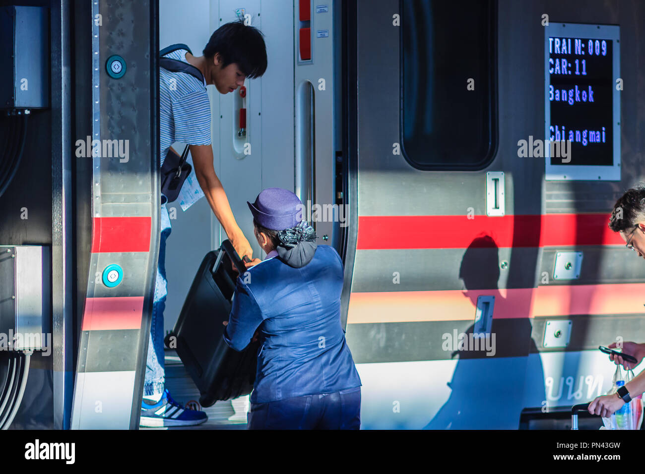 Bangkok, Thailand - April 23, 2017: Uniformed train hostess is ...