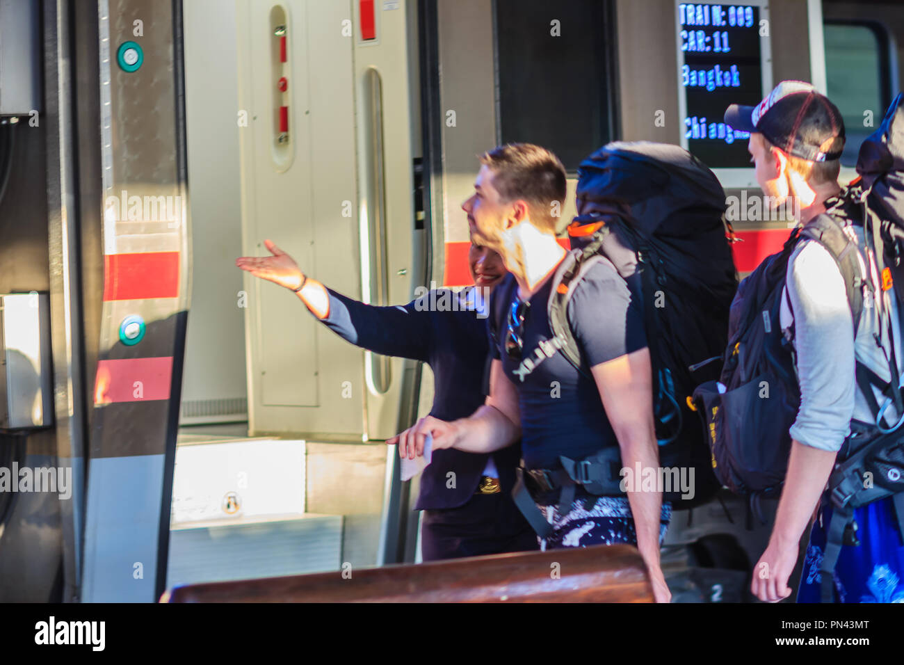 Bangkok, Thailand - April 23, 2017: Uniformed train hostess is ...