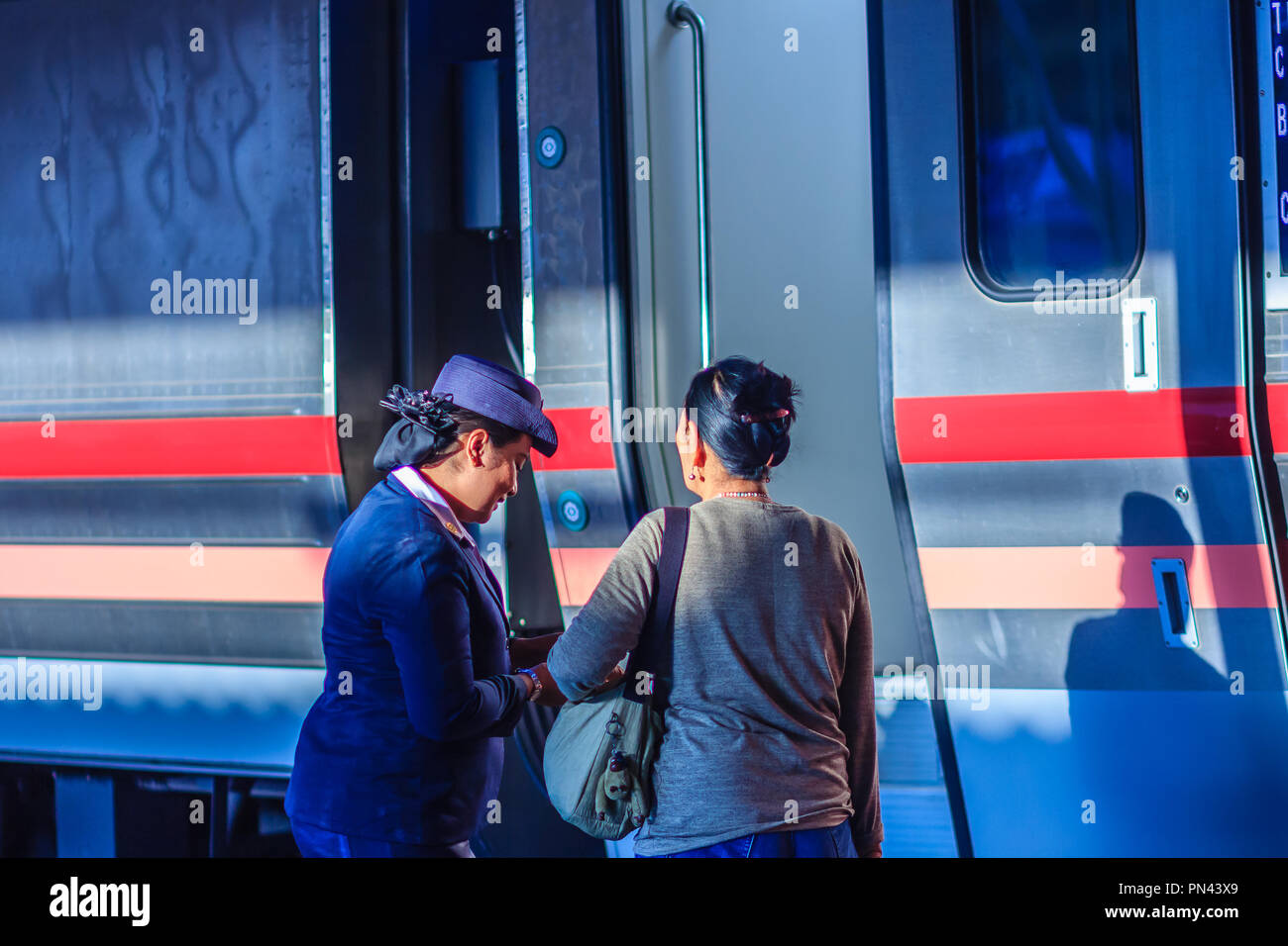 Bangkok, Thailand - April 23, 2017: Uniformed train hostess is ...
