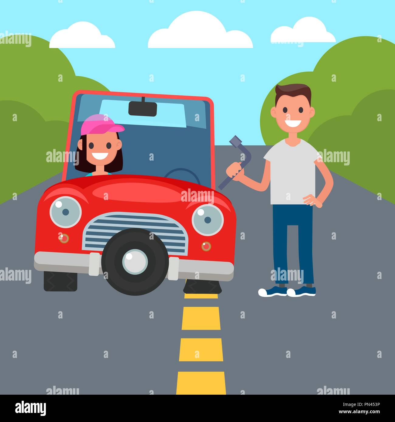 Mechanic man change wheel Stock Vector Images - Alamy