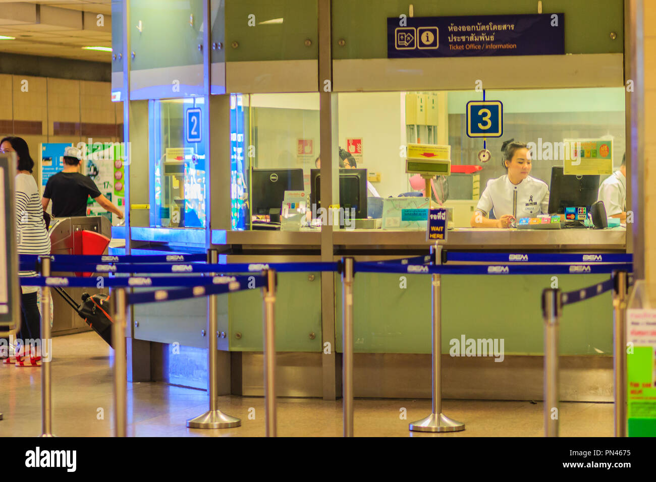Bangkok, Thailand - February 21, 2017: Unidentified staff in the ticket ...