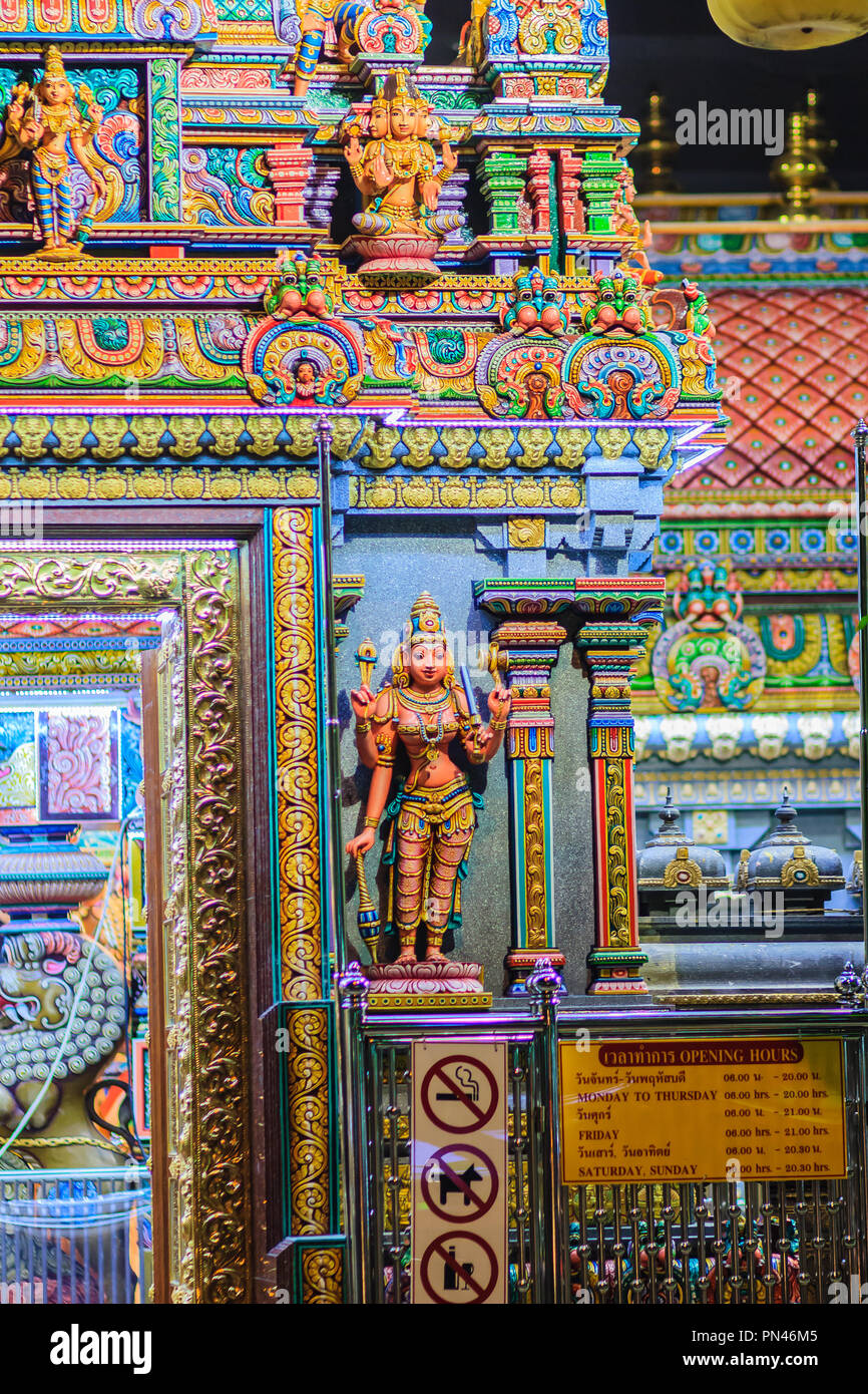 Colorful night view of indian gods sculpture at Sri Maha Mariamman ...