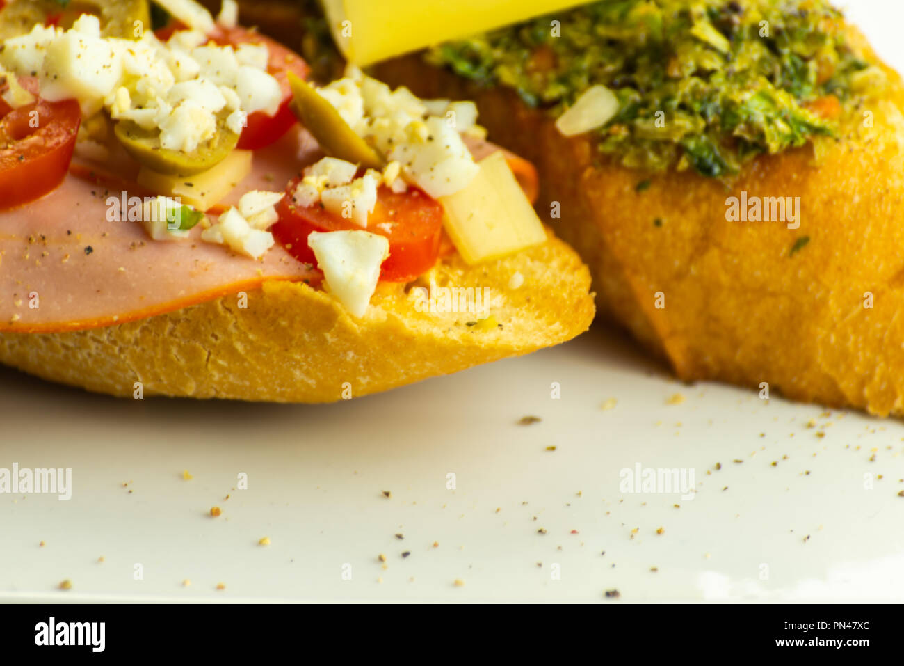 traditional spanish tapas for lunch table, mini sandwiches food set ...