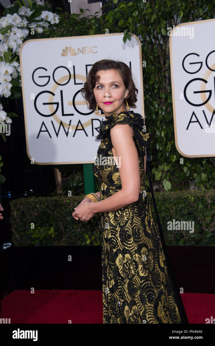 Maggie Gyllenhaal, presenter, arrives at the 73rd Annual Golden Globe ...
