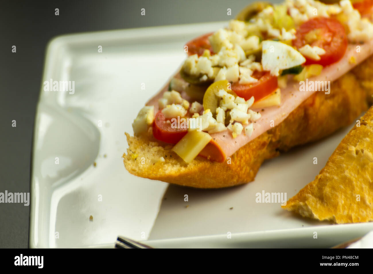 traditional spanish tapas for lunch table, mini sandwiches food set ...