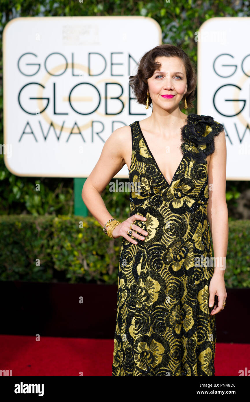 Maggie Gyllenhaal, presenter, arrives at the 73rd Annual Golden Globe ...