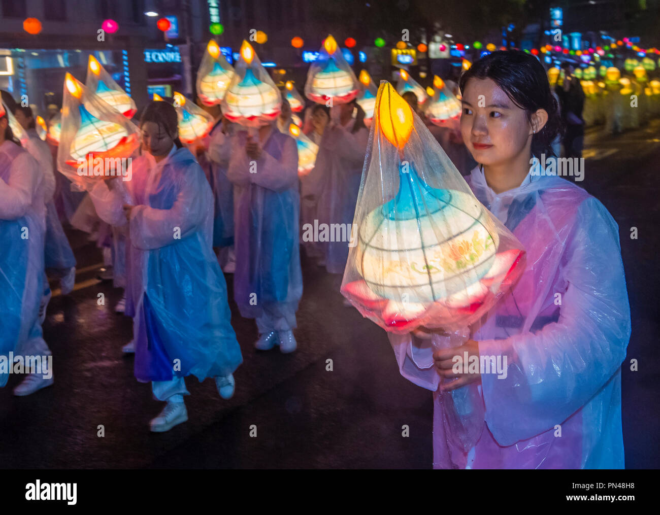 Participants in a parade during Lotus Lantern Festival in Seoul , Korea ...