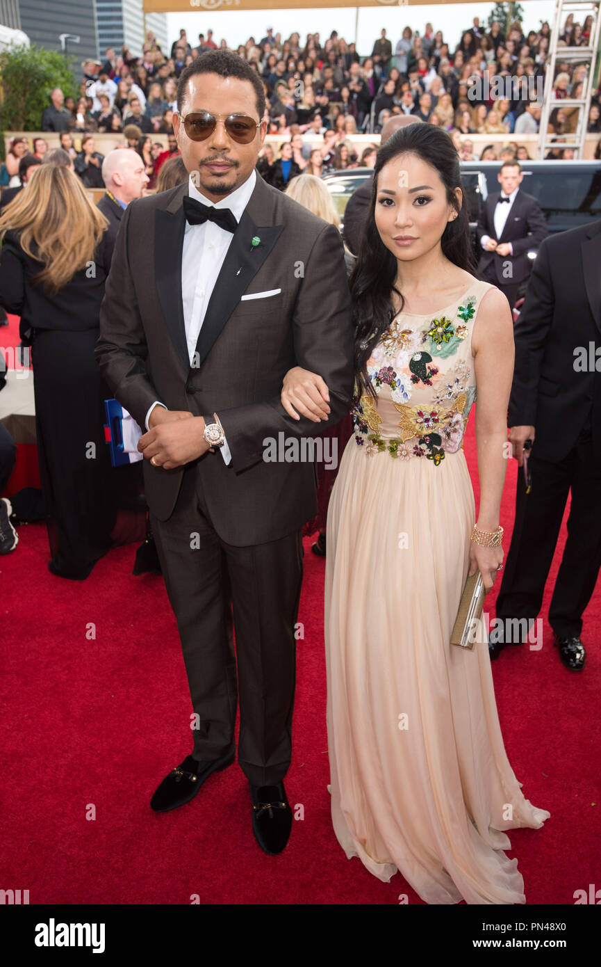 Terrance Howard and Mira Pak, arrives at the 73rd Annual Golden Globe ...