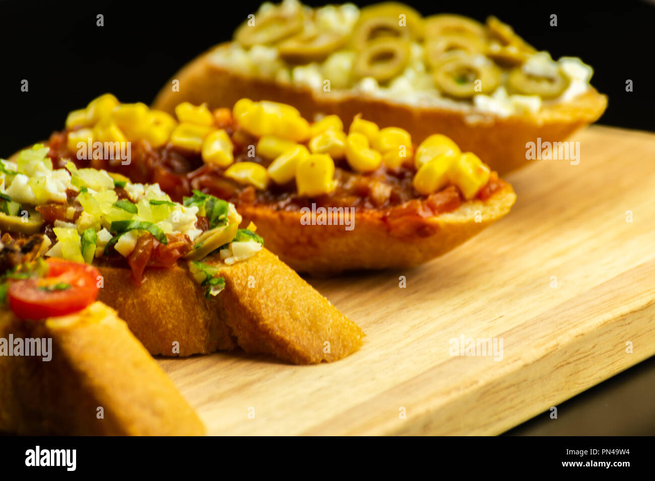 traditional spanish tapas for lunch table, mini sandwiches food set ...